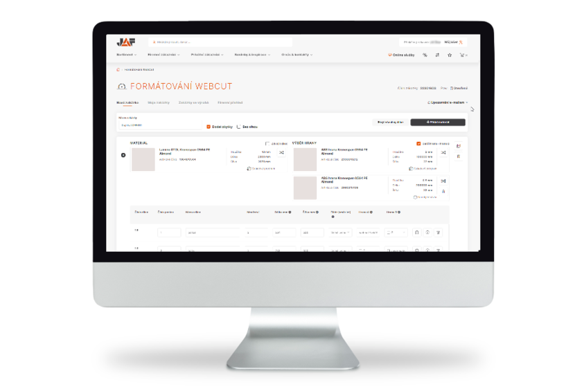 Formátování a olepování online, WebCut │ JAF HOLZ